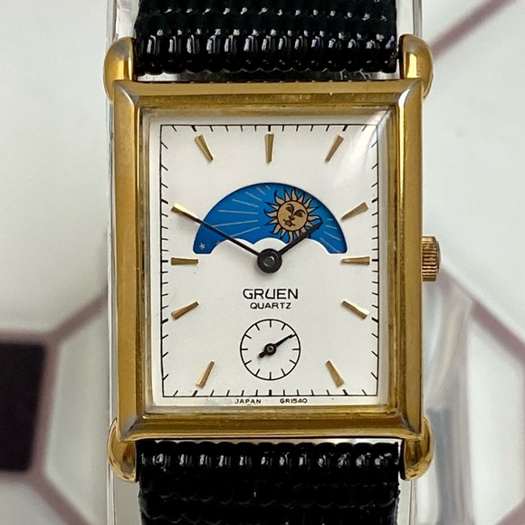 Gruen | Accessories | Vintage Gruen 9s Tank Style Sun Moon Phase Mens ...